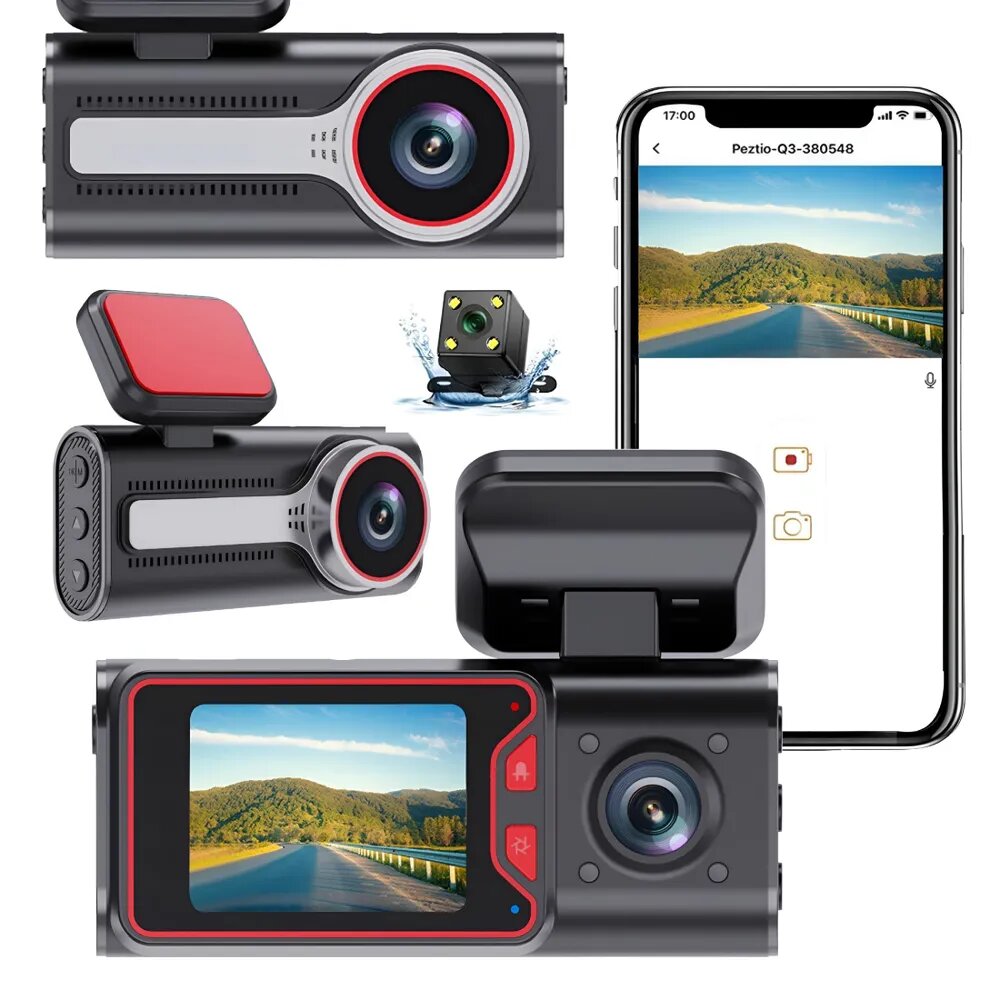 GJX Видеорегистратор для автомобилей 4K+1080P Wi-Fi с двумя камерами, 4" IPS экран, ночное видение, режим парковки, цикличная запись, угол обзора 170 .