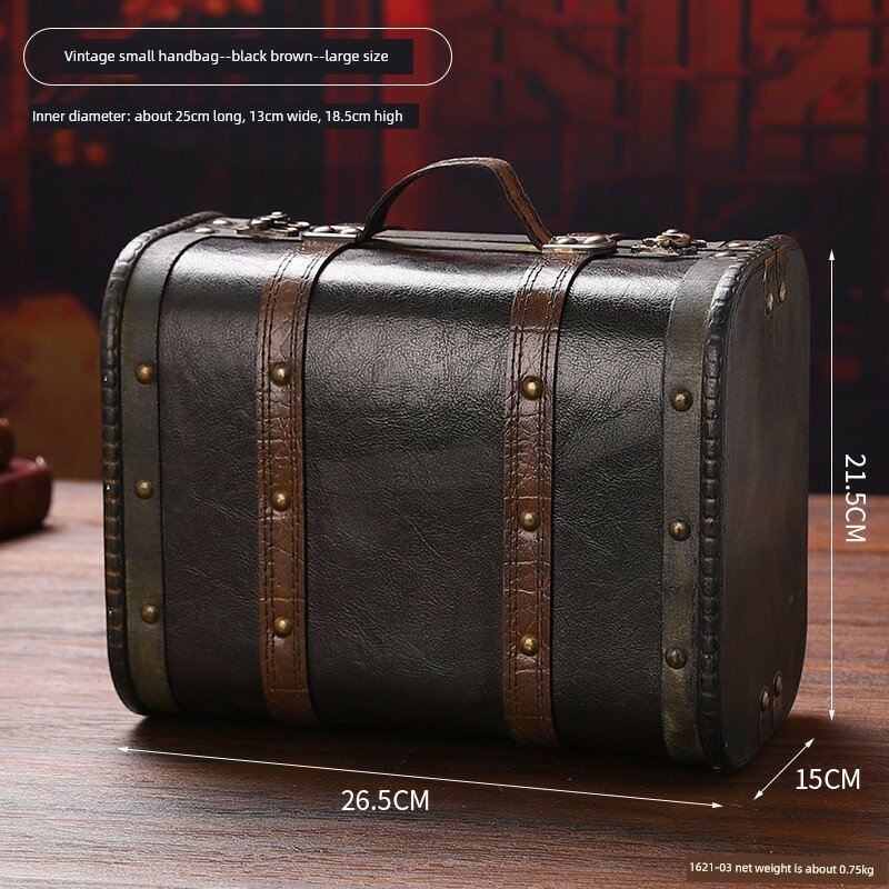 Винтажная черно-коричневая ручная сумка - Большой размер, 30x20x15 см