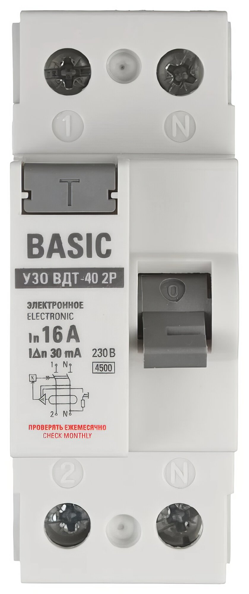 УЗО EKF Basic ВДТ-40 16А 1P+N тип AC 30 мА 4,5 кА (elcb-2-16-30e-sim)