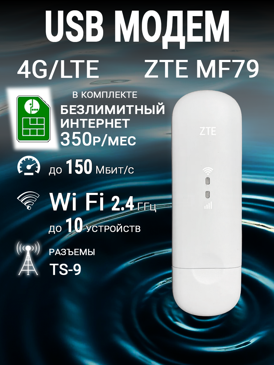 Беспроводной USB модем ZTE MF79U + сим карта М с безлимитным интернетом за 350