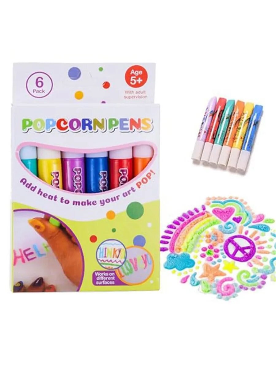 Набор "Magic Puffy Pens" 6 неоновых ручек для объёмного 3D-р