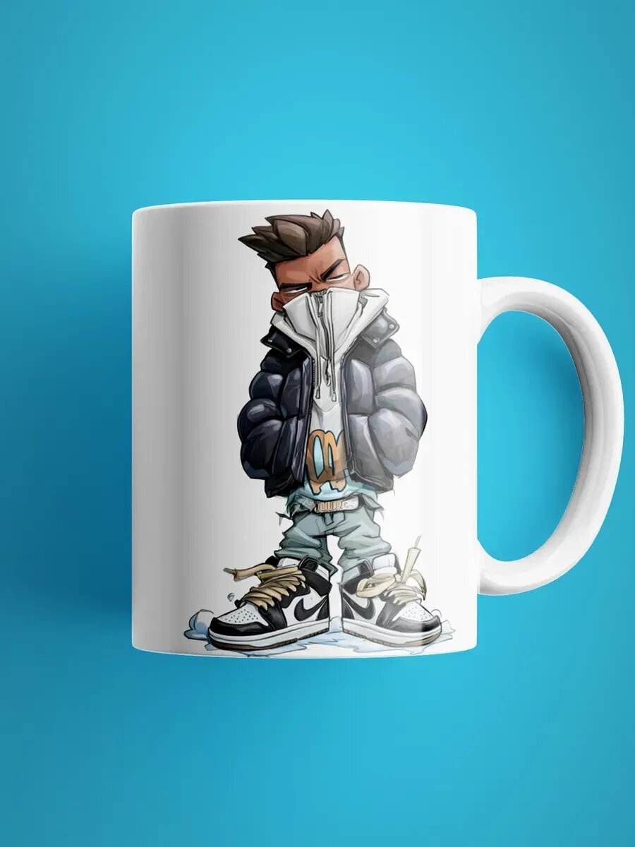 Кружка керамическая TOP CUP, Хип хоп, белая, 330 мл, для чая и кофе