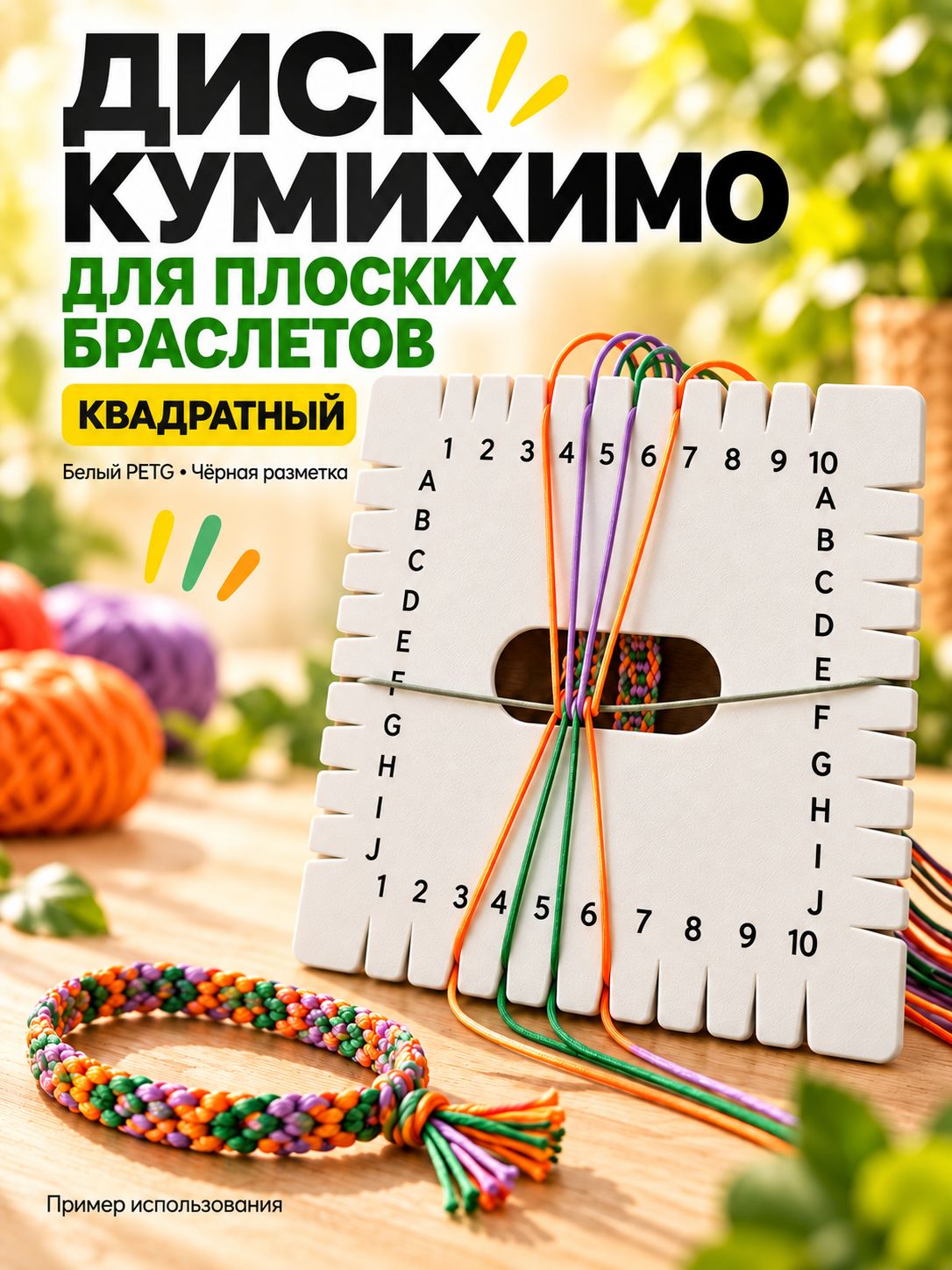 Квадратный диск кумихимо для плетения плоских браслетов, белый, 1шт