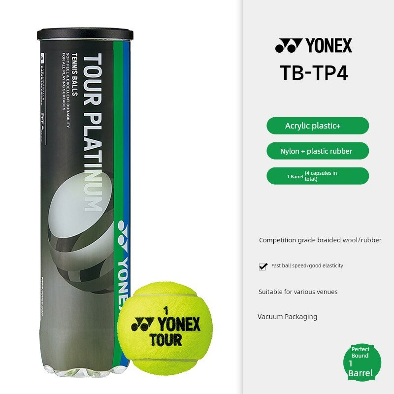 YONEX TB-TP4EX Теннисные Мячи, Утвержденные Теннисным Союзом - 1 Кан (4 Мяча) для Начинающих и Прочного Использования