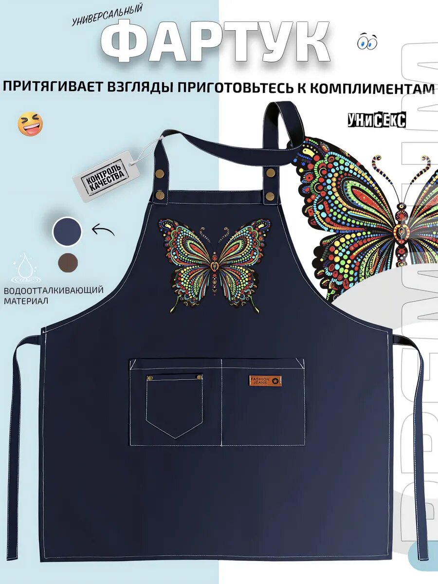 Фартук Бабочка Butterfly канон орнамент узор кухонный с принтом универсальный