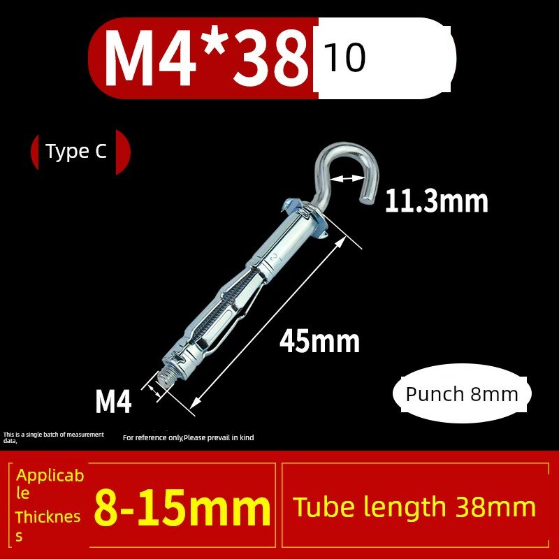 Метрический болт M4x38мм с пустотелым ядром и геккон-распоркой, упаковка 10 шт. Тип C
