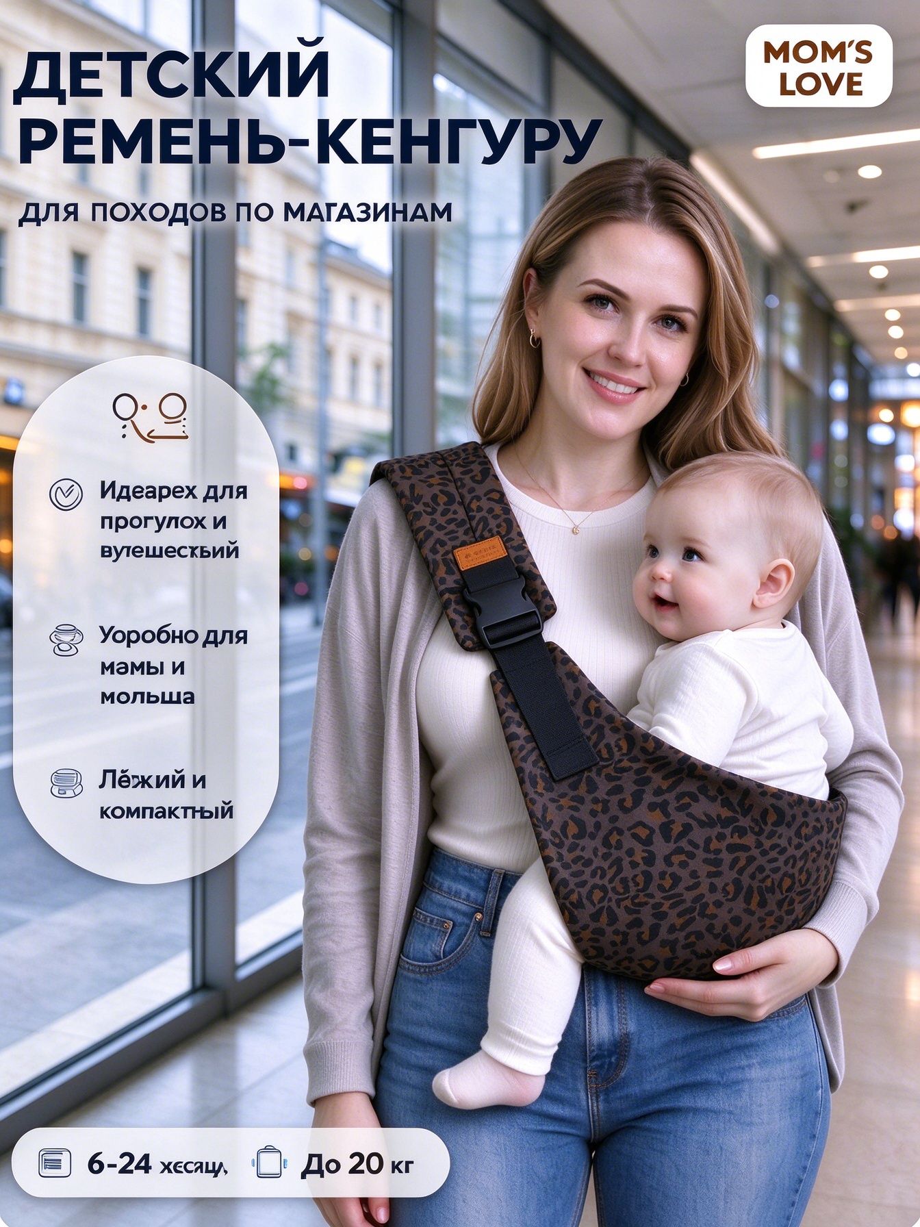 Слинг для детей, универсальный, для новорожденных и детей до 3 лет, с регулируемым ремнем, для прогулок и дома Черный Леопард