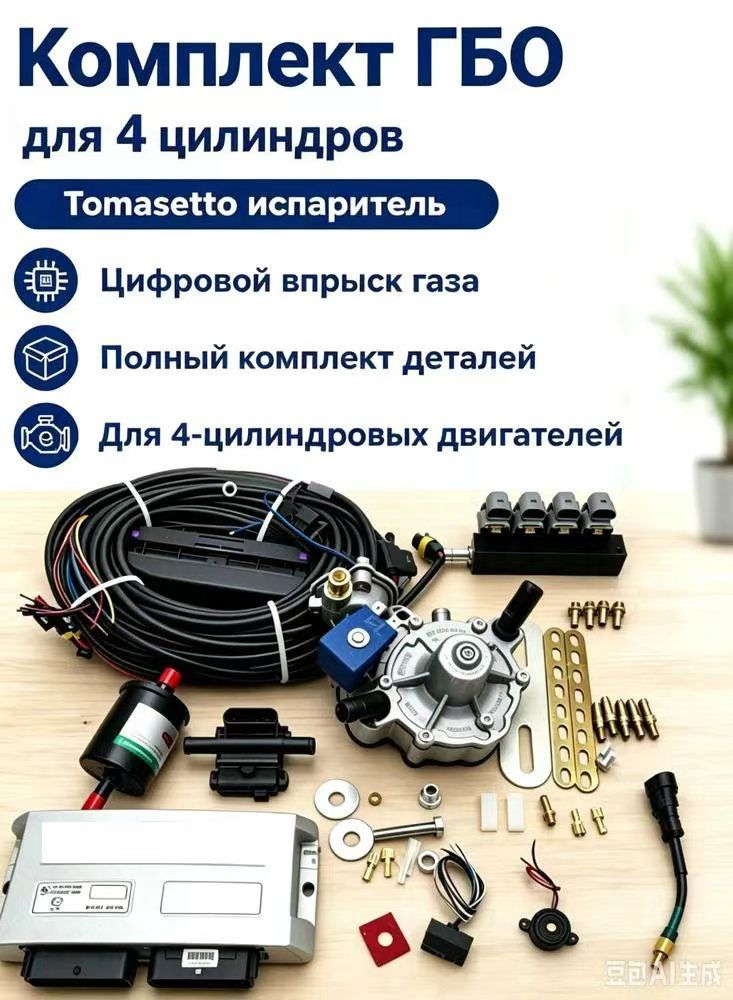 Комплект ГБО 4 поколения для легковых авто на 4 цилиндра, Редуктор DIGI300, ЭБУ, рампа форсунок, фильтр
