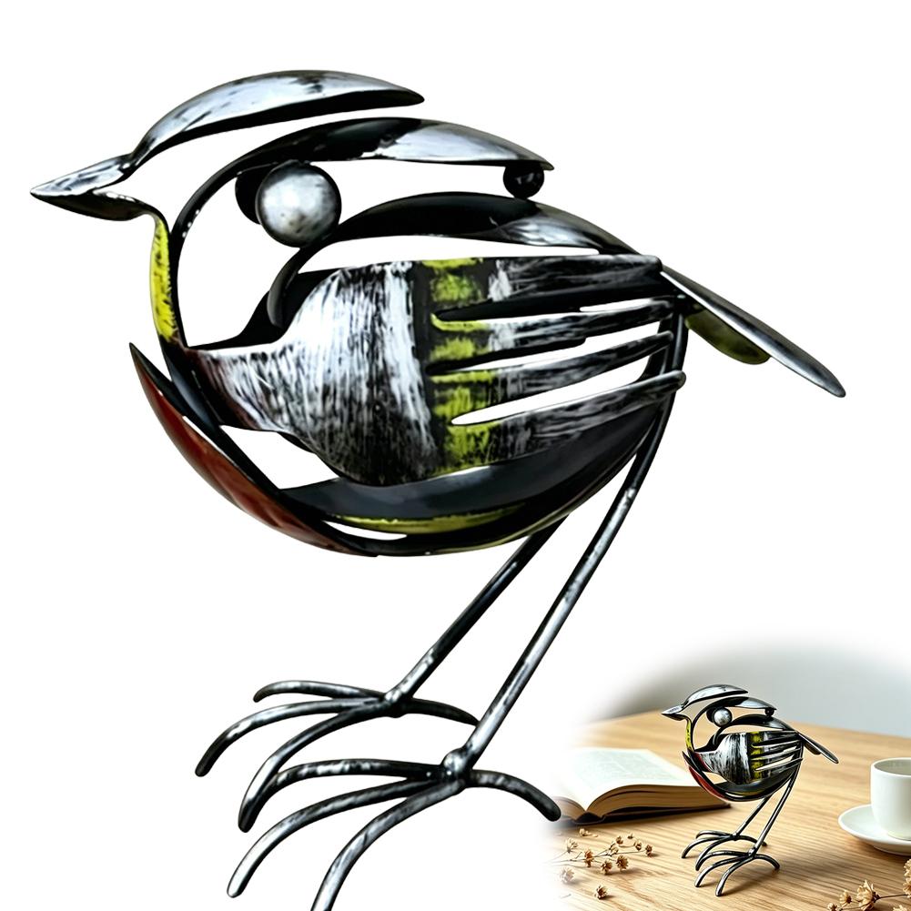 Metal Robin Bird Art Sculpture, Recycled Fork & Spoon Art Decor, Handcrafted Rustic Red Chest Bird Statue, Scrap Metal Weatherproof Garden Ornament for Yard Patio Country Cottage Accent Birds Lovers