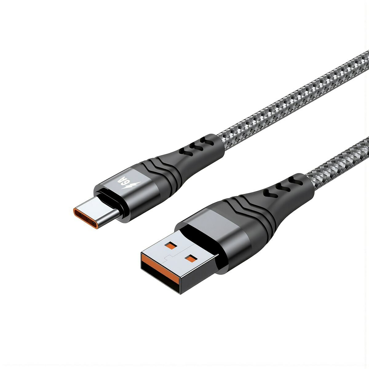 Длинный кабель для зарядки 3 метра серый USB Type-C 6А 66Вт нейлоновый плетеный быстрая зарядка передача данных для гаджетов на Андроид Хуавей Самсунг широкий радиус действия, Кабель USB Type-C 2 м, ч