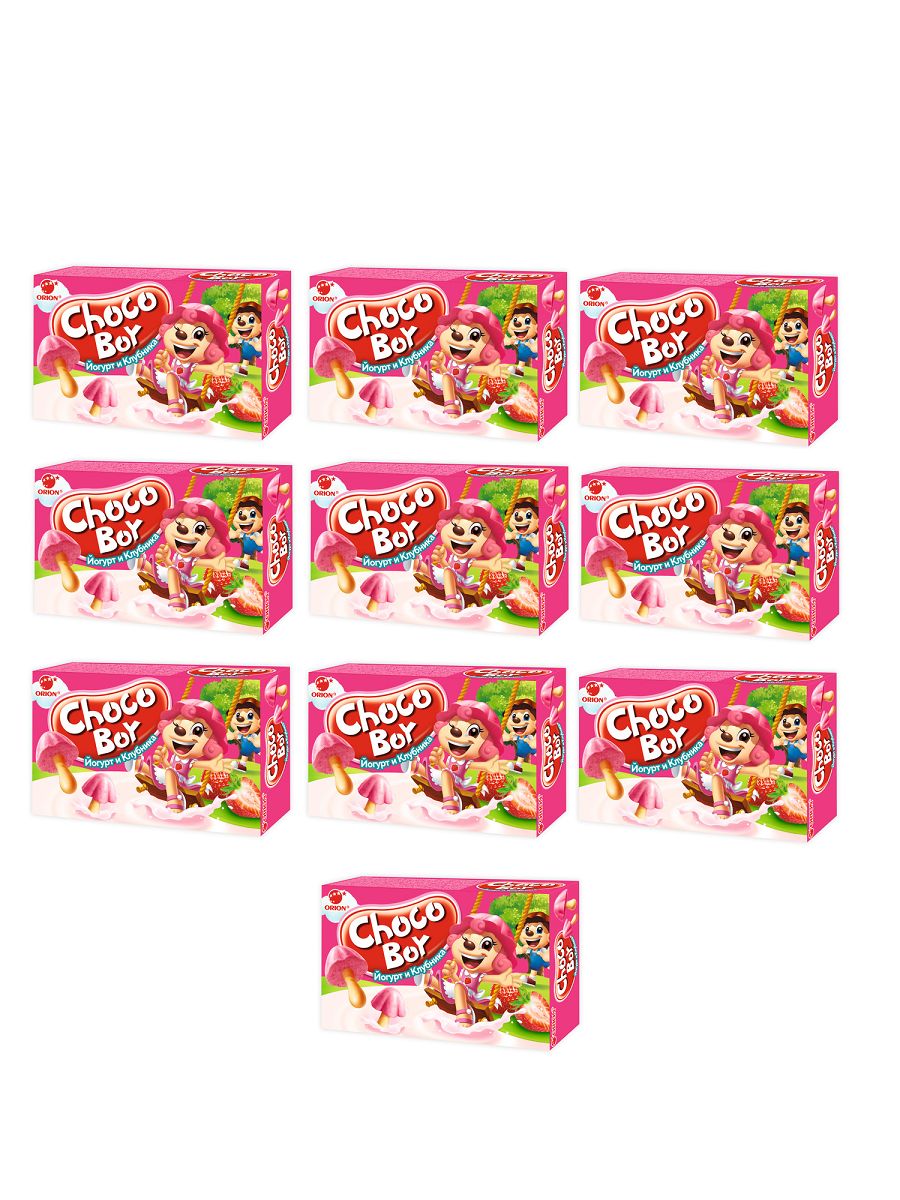 Orion Печенье Choco Boy Грибочки со вкусом йогурта и клубники, 40 гр, 10 шт