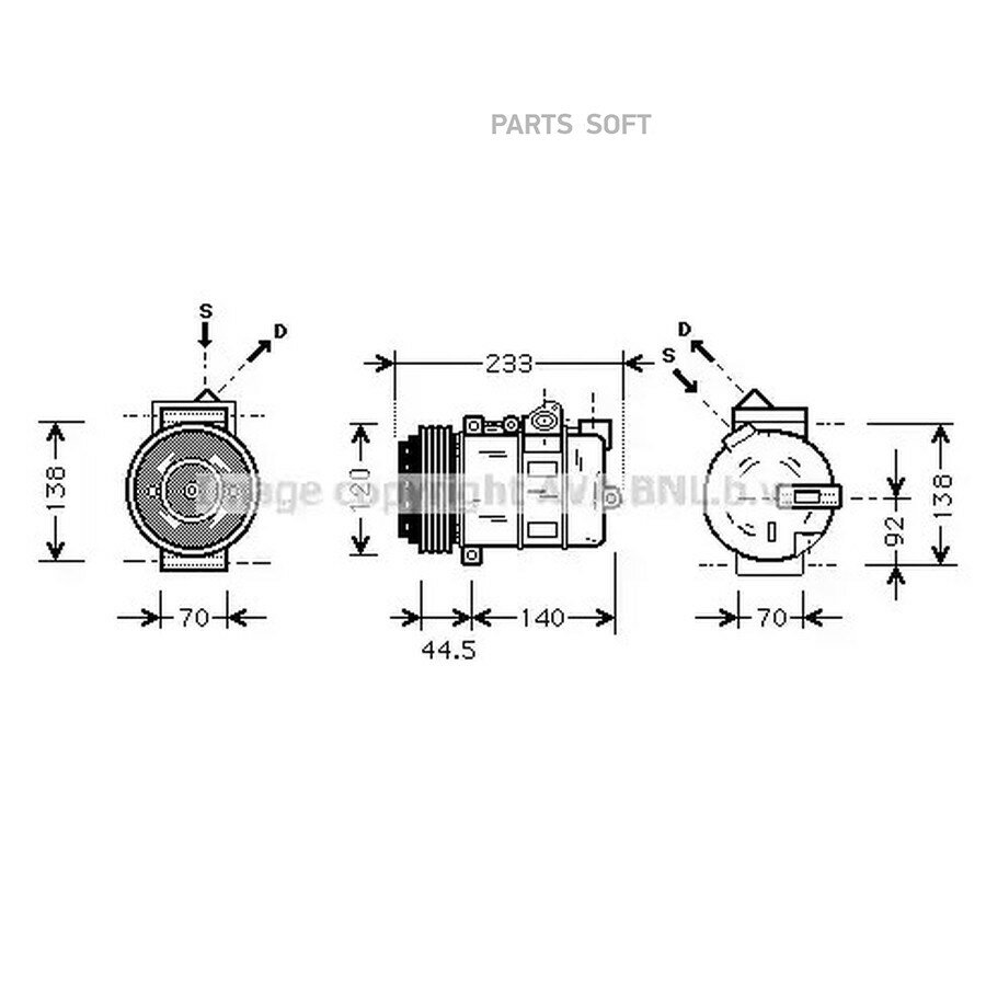 Компрессор кондиционера MERCEDES-BENZ: C-CLASS (S202/W202) 93-01, CLK (A208/C208) 97-, E-CLASS (S210 от официального дистрибьютора, AVA, артикул MSAK277