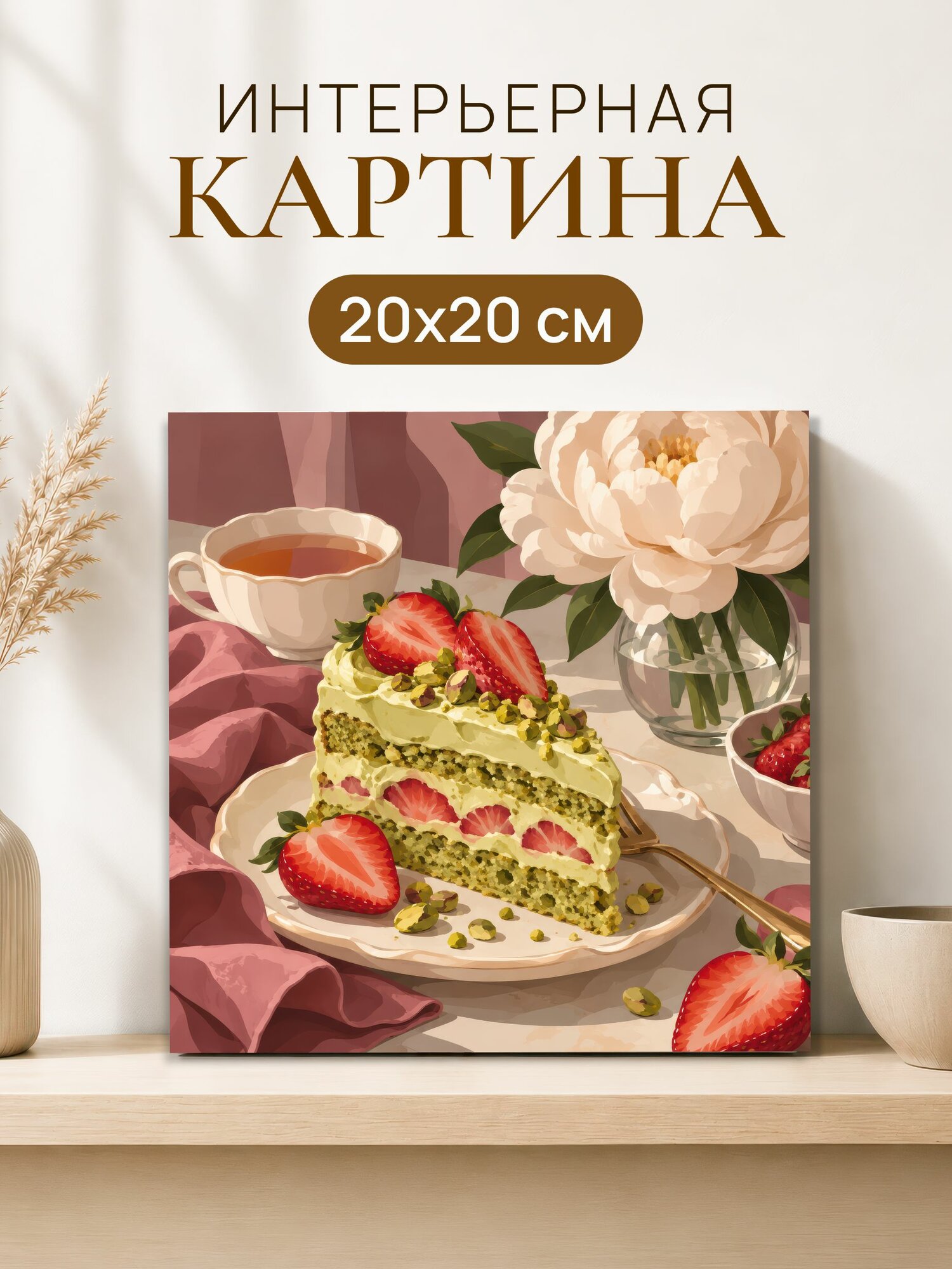 Интерьерная картина на холсте 20x20 см "Фисташковый торт"