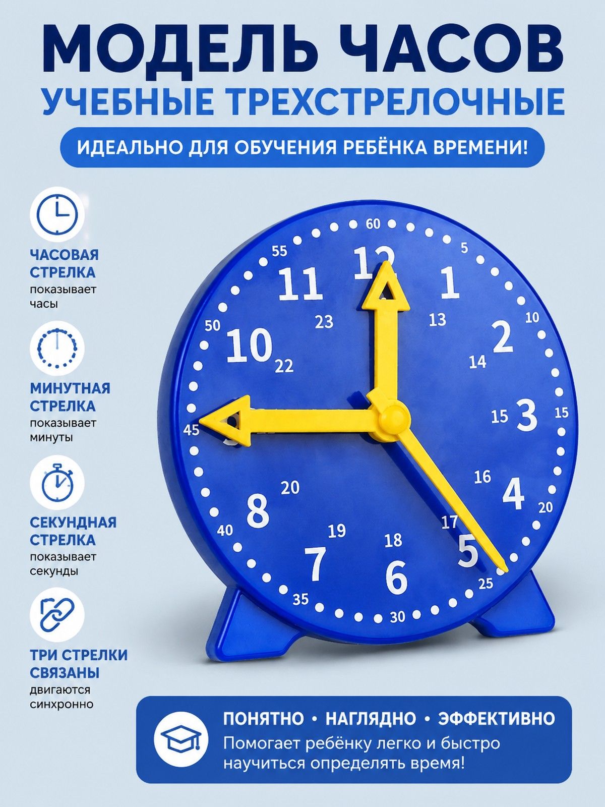 Модель Часов, Циферблат С Тремя Стрелками, Учебное Пособие Для Детей, Помогающее Научиться Распознавать Время.