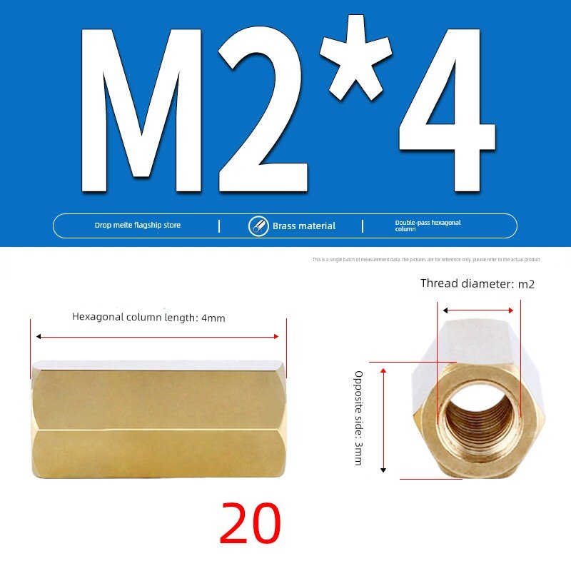Шестигранный медный крепежный винт M2, длина 4 мм, упаковка 20 шт. для сборки компьютерного оборудования