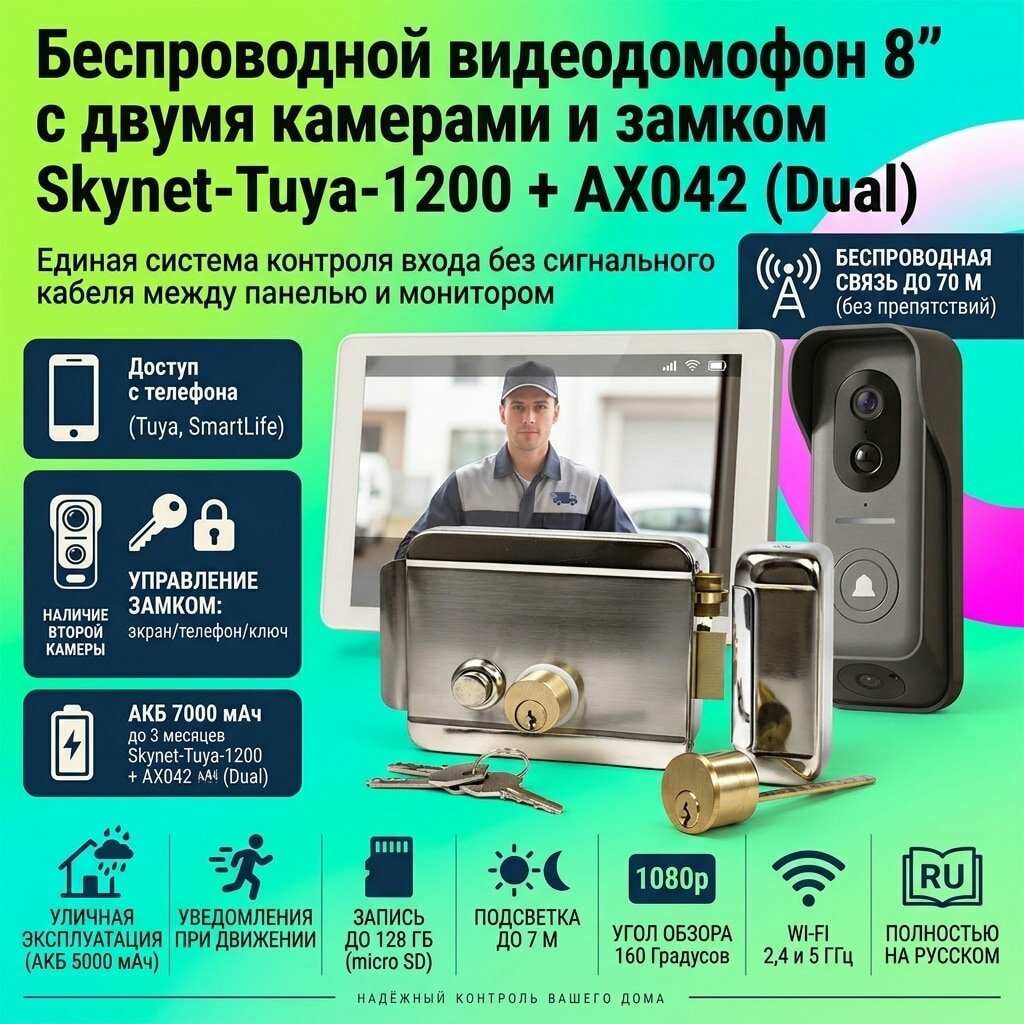 Комплект Wi-Fi домофон и электрозамок Skynet-Tuya-1200 Titan