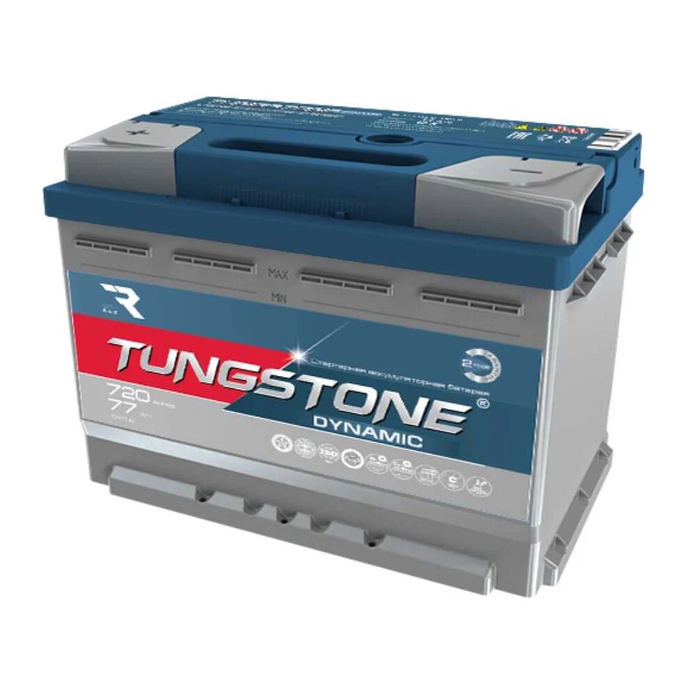 Автомобильный аккумулятор Tungstone Dynamic, гибридная химия, прямая полярность, конические клеммы для автомобилей
