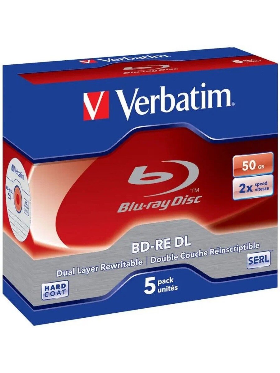 Verbatim Диск для записи BD Re, 50 ГБ, 5 шт основная классическая модель серии