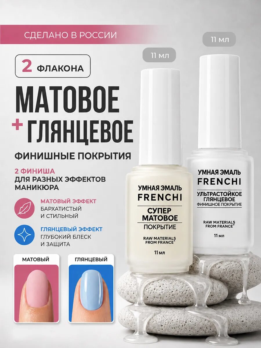 Лак для ногтей матовое покрытие + глянцевое покрытие Frenchi 11мл