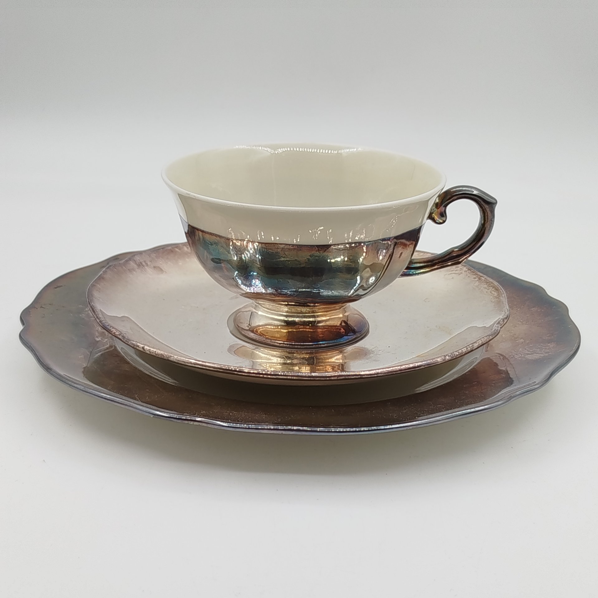 Трио чайное, Krautheim & Adelberg, фарфор, "silver overlay", Германия, 1945-1949 гг.
