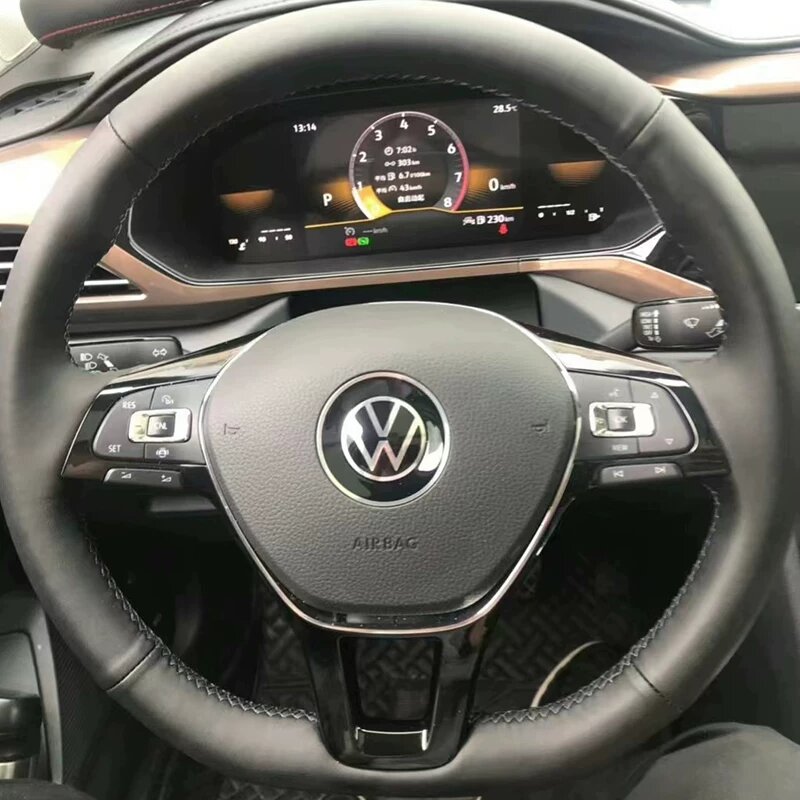 Чехол для руля Volkswagen Atlas 2017-2020, черная искусственная кожа с черной строчкой, без отверстий