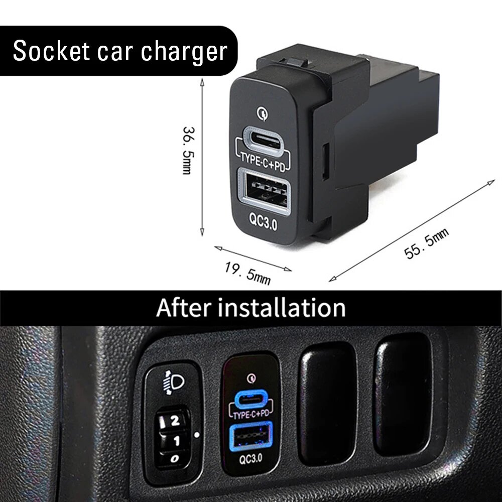 Автомобильное быстрое зарядное устройство Type-C PD + USB-разъем типа A для Mitsubishi QC3.0 PD