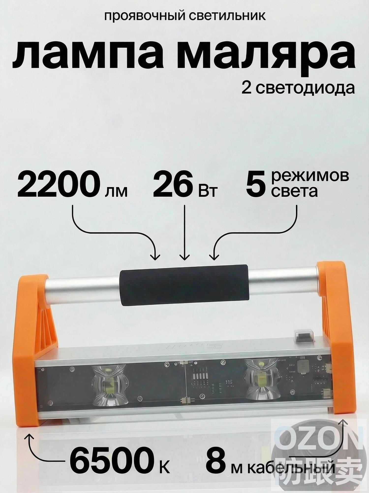 Лампа маляра лосевая проявочная, малярная лампа контрольная, 2 светодиода, 5 режимов яркости, питание 220В 26Вт