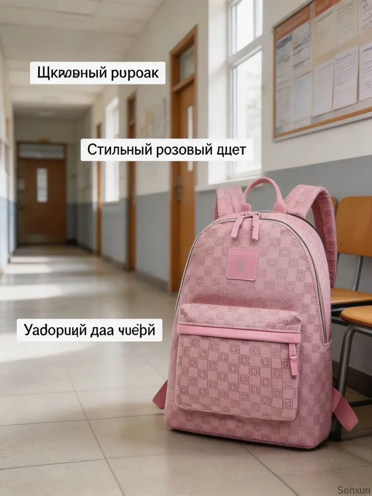 Рюкзак розовый жаккардовый с отделением для ноутбука 14" и металлической фурнитурой — фото 1
