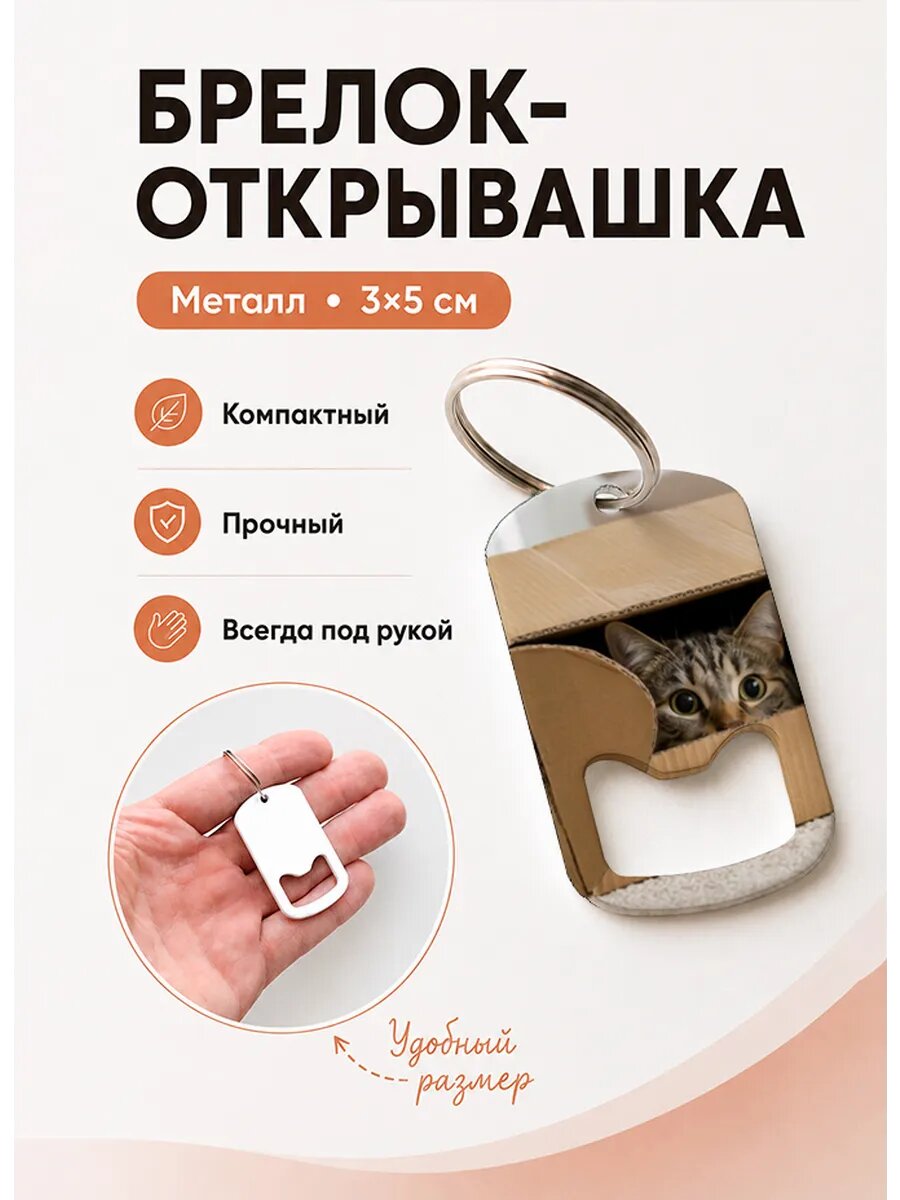 Брелок открывашка "Кот Прячется в Коробке"