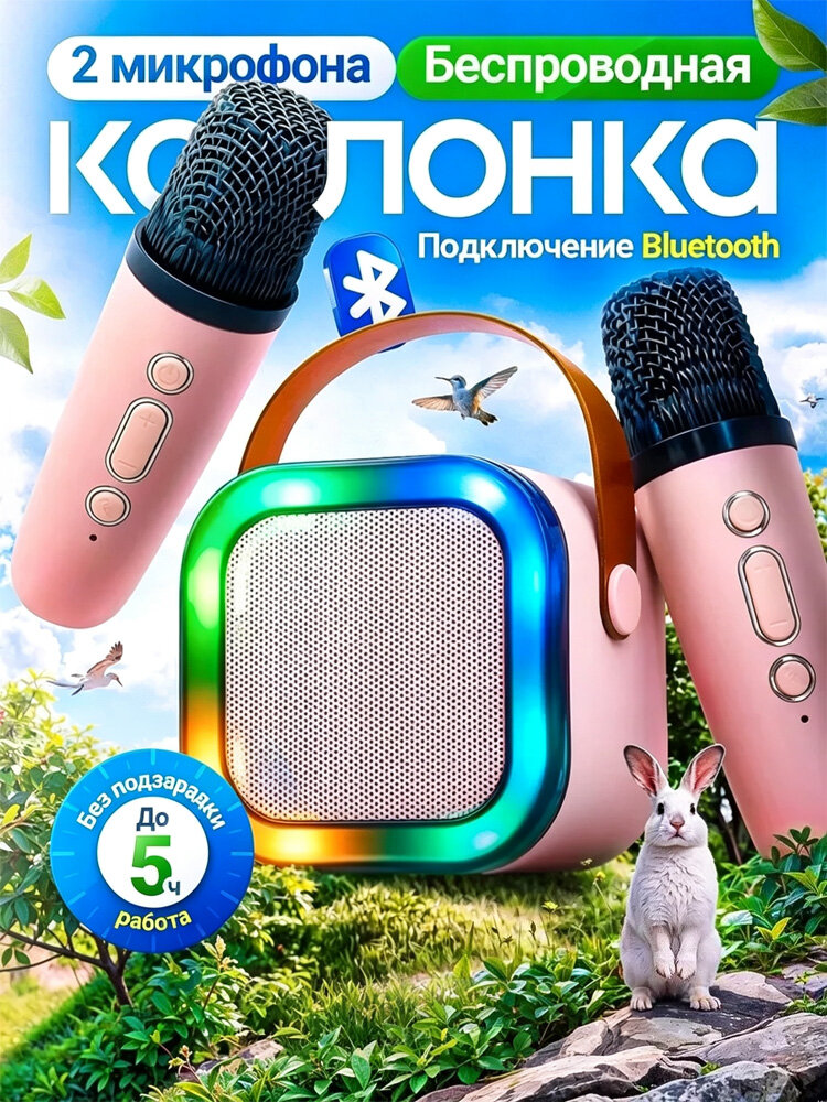 Караоке колонка беспроводная с двумя микрофонами детская