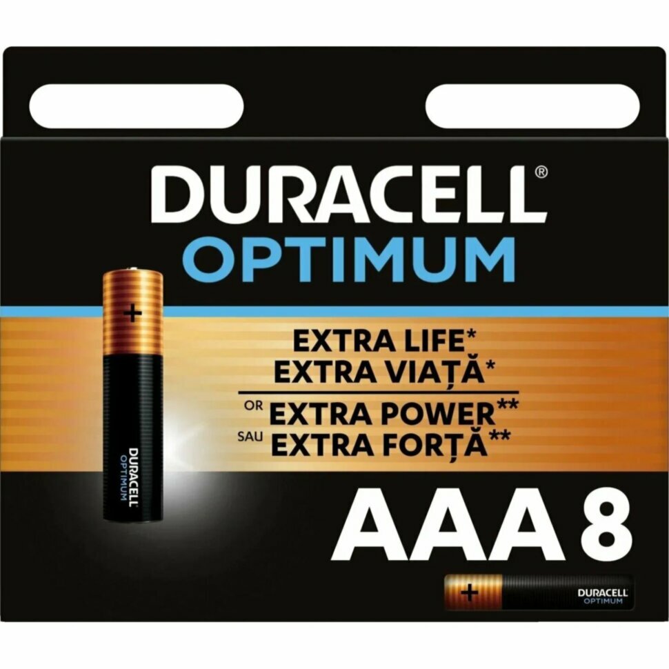 Батарейка Duracell 5014070 ААА алкалиновые 1,5v 8 шт./бл. LR03-8BL Optimum, 1716683