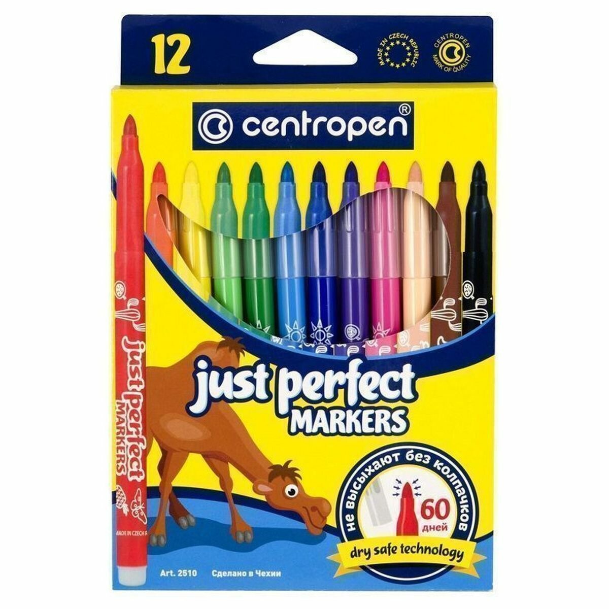 Набор фломастеров 12 цветов Centropen Perfect (линия 2-3мм, смываемые, невысыхающие) картон. уп. (2510/12), 10 уп.