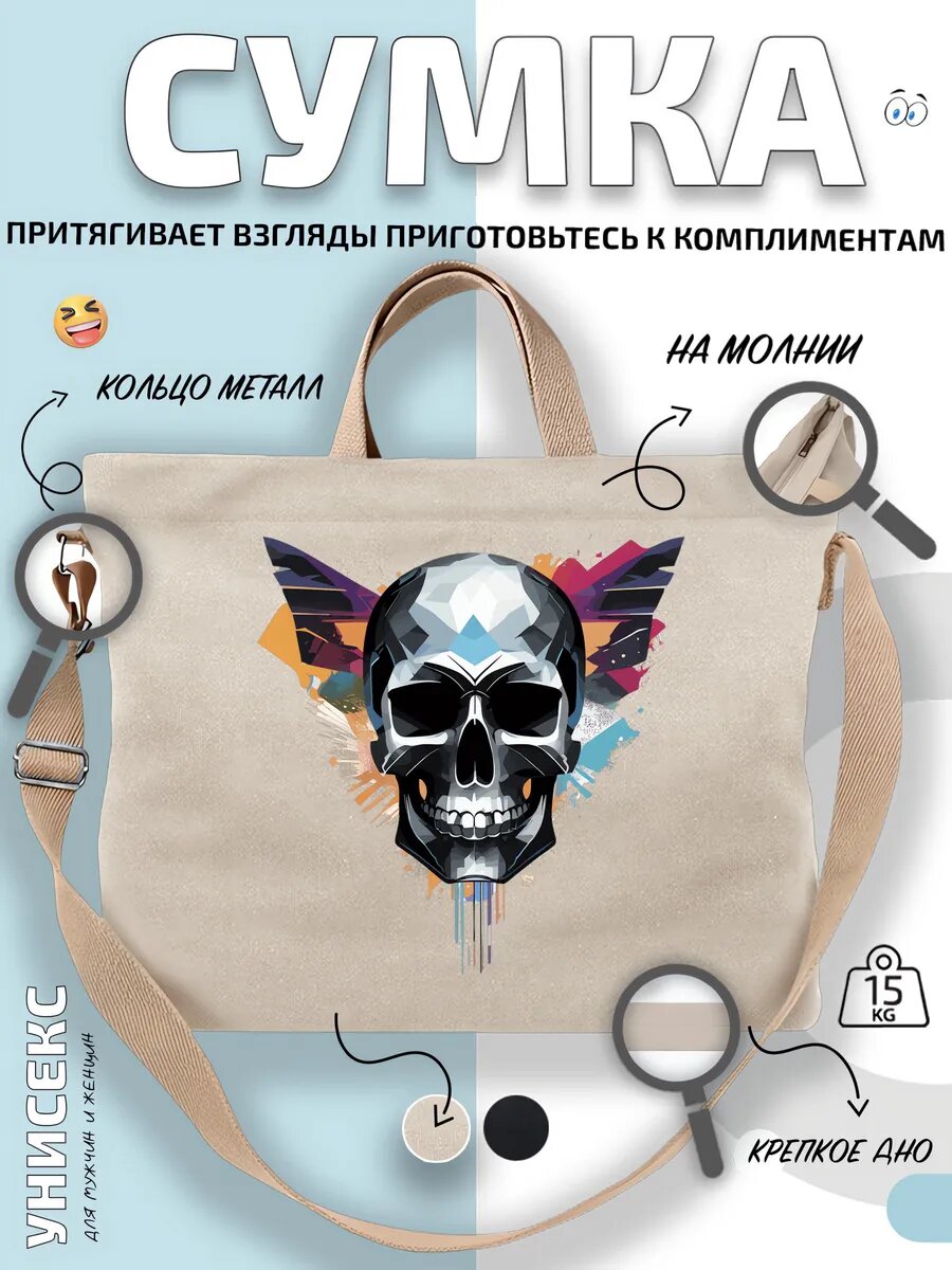Сумка шоппер  Череп современный арт