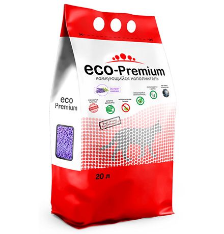 Eco Premium Лаванда / Наполнитель Эко Премиум для кошачьего туалета Древесный Комкующийся с ароматом Лаванды, 20 л (7,6 кг)