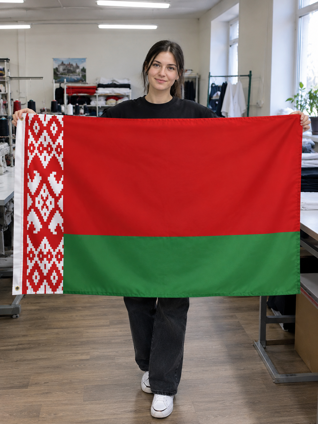 Флаг Беларуси, Белорусский флаг большой фабричный двухсторонний с двойным швом 150*90 см из прочного полиэстера, крепления-люверсы — фото 1
