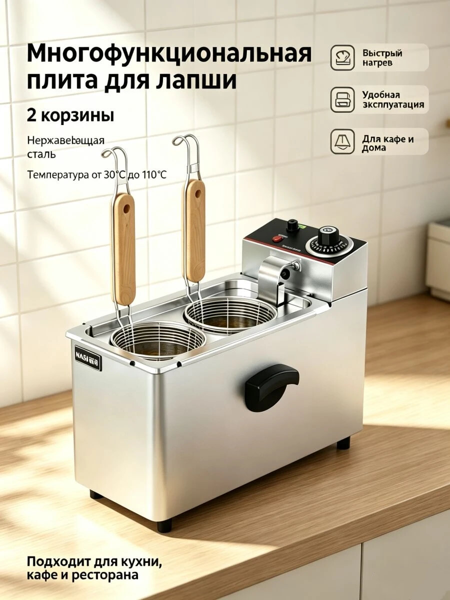 Нержавеющая сталь Макароноварка Мощность 2 кВт, C Корзина для макароноварки Практическая кухонная техника