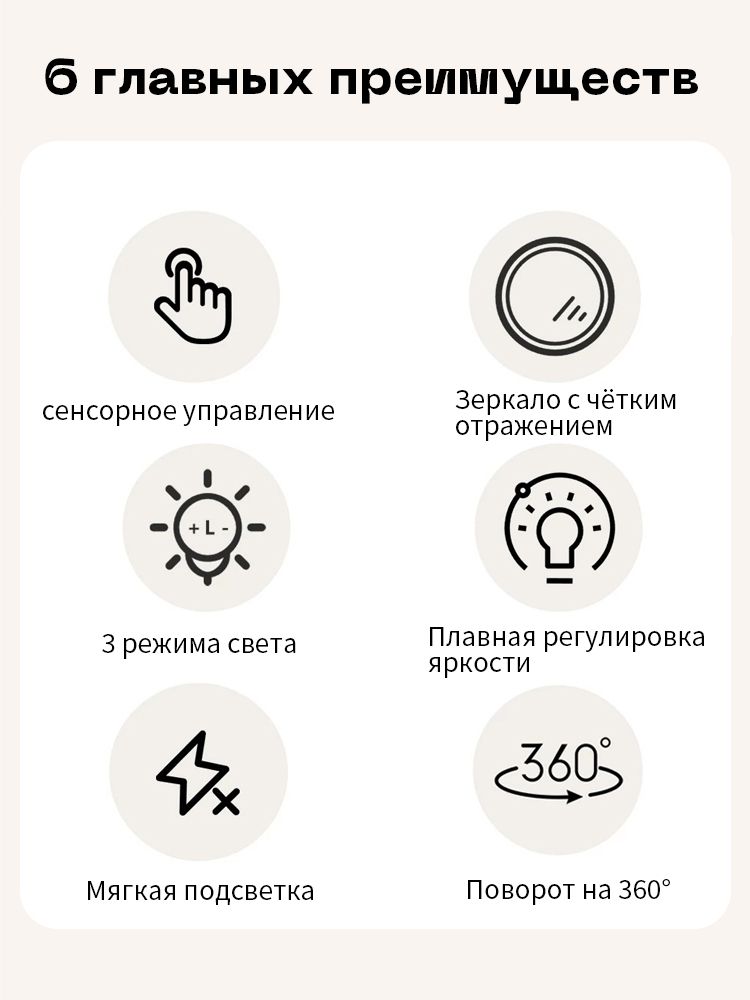 Зеркало гримерное, 53 см х 53 см, 1 шт