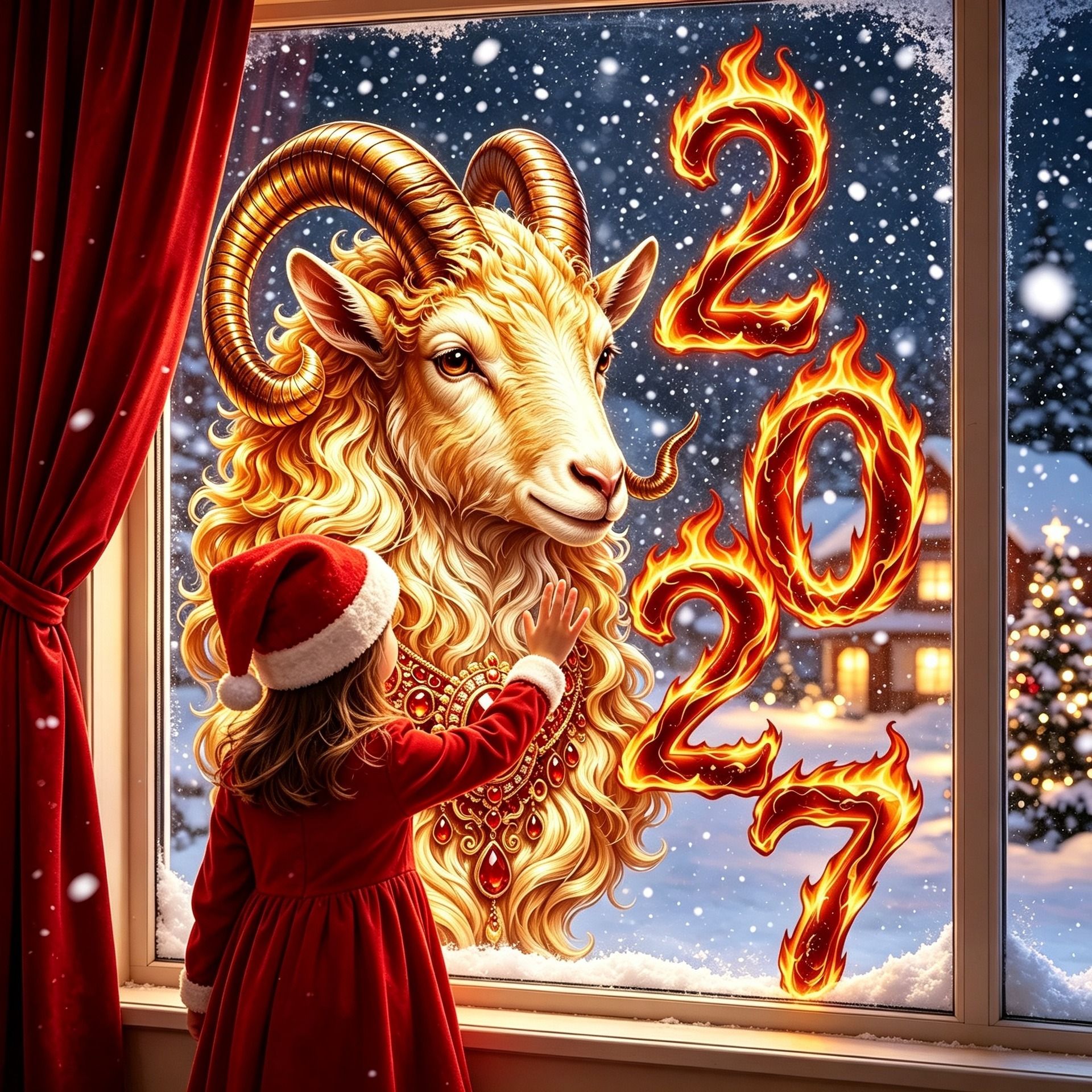 Статические наклейки на окна 2027, Огонь Коза, символ года, новогодний декор для окон и витрин