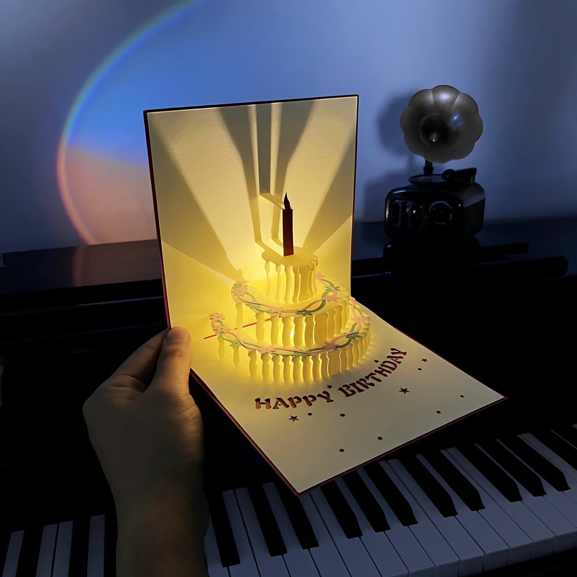Открытка в подарок на день рождения , happy birthday / Подарок 3d музыкальная светящаяся открытка (синяя)