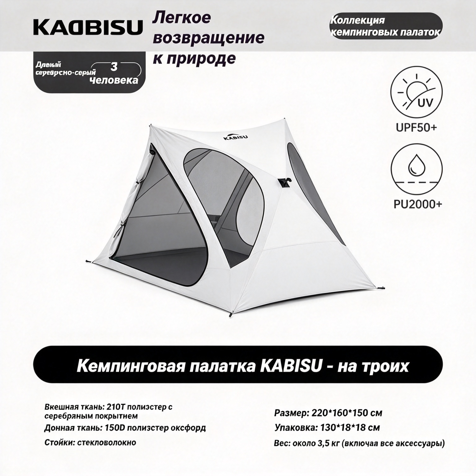 Naturehike Открытая палатка Kabi speed с панорамным окном в крыше, вентиляцией и проветриванием CNK2650WS020