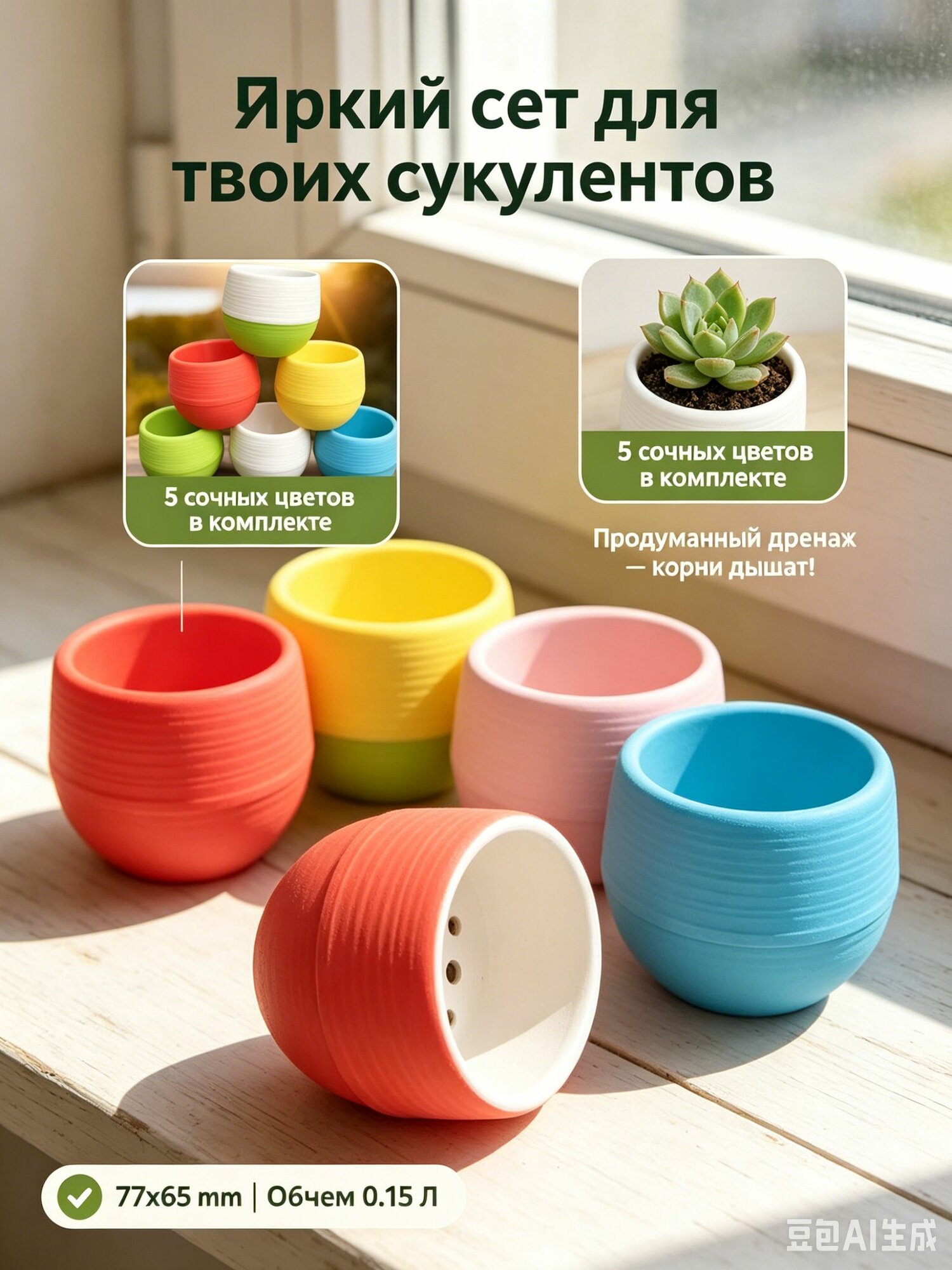 Вазон 0.2 л, 5 шт, цвет разноцветный