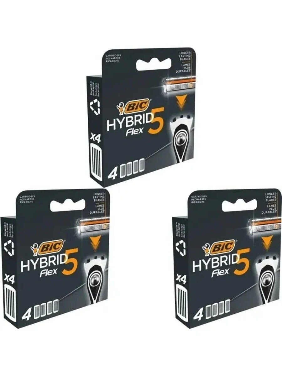 Сменные кассеты для бритвенных лезвий Bic Flex 5 Hybrid (4 x 3 ) 12 шт.