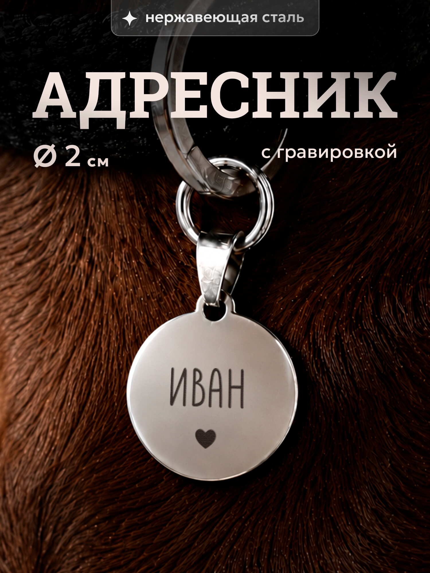 Адресник для собаки и кошки, круглый, серебристый, для собаки Иван