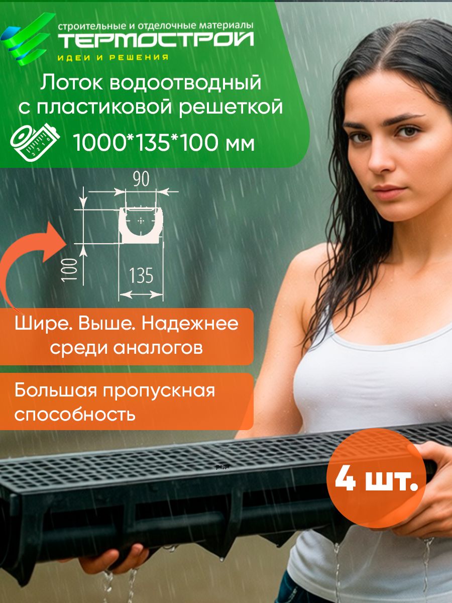 Лоток водоотводный с пластиковой решеткой Aqua-Top 4 шт.