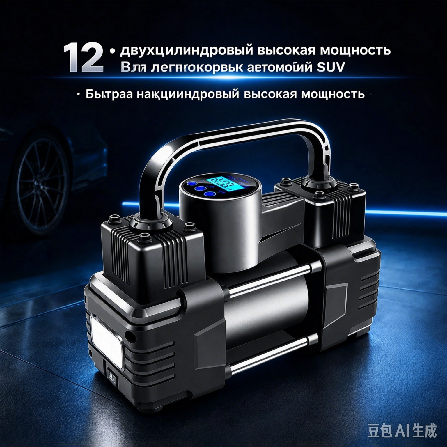 Автомобильный компрессор 12V двухцилиндровый для легковых автомобилей с подсветкой и фонарем