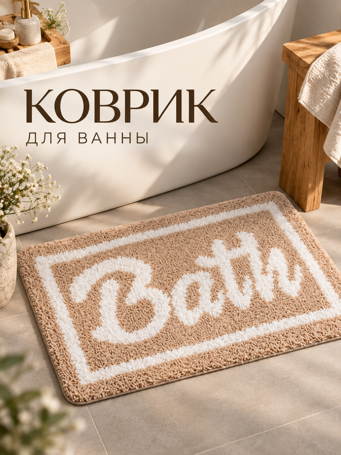 Коврик для ванной, для туалета SAVANNA "Bath", 40×60 см, бежевый