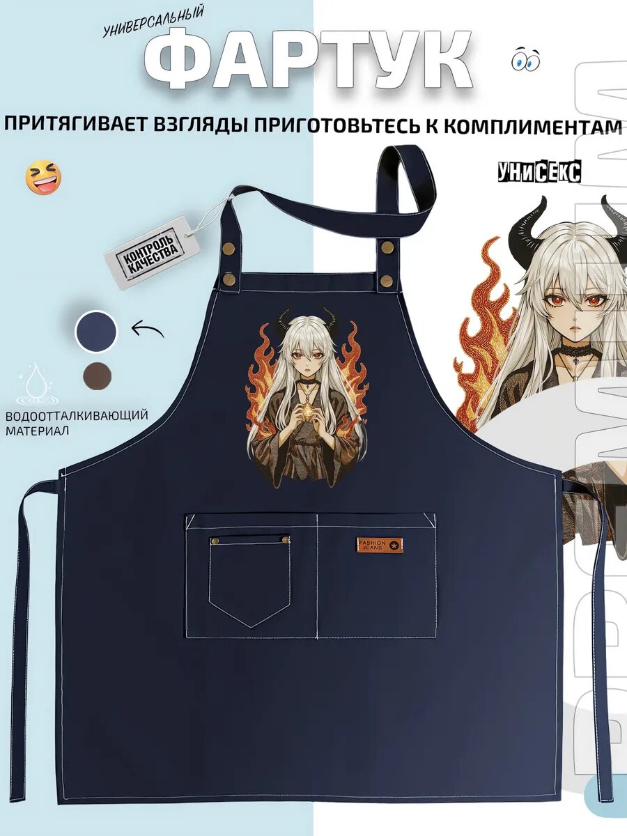 Фартук Персидский кот Persian anime демоническая девушка кухонный с принтом универсальный
