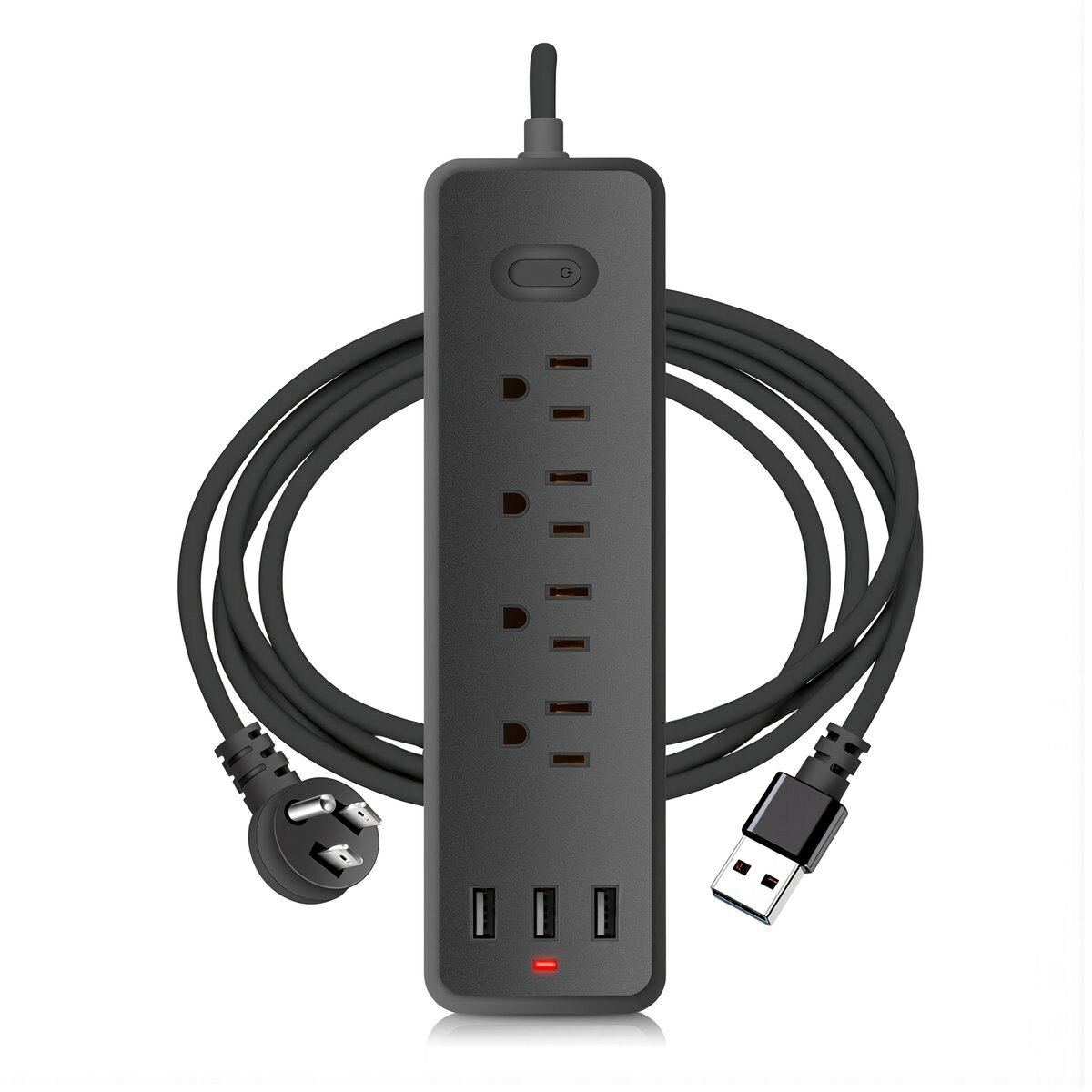 Сетевой удлинитель длина кабеля 1.2 метра 5 розеток 3 порта USB защита от перенапряжения общий выключатель питания, EL 09 4-позиционный, чёрный