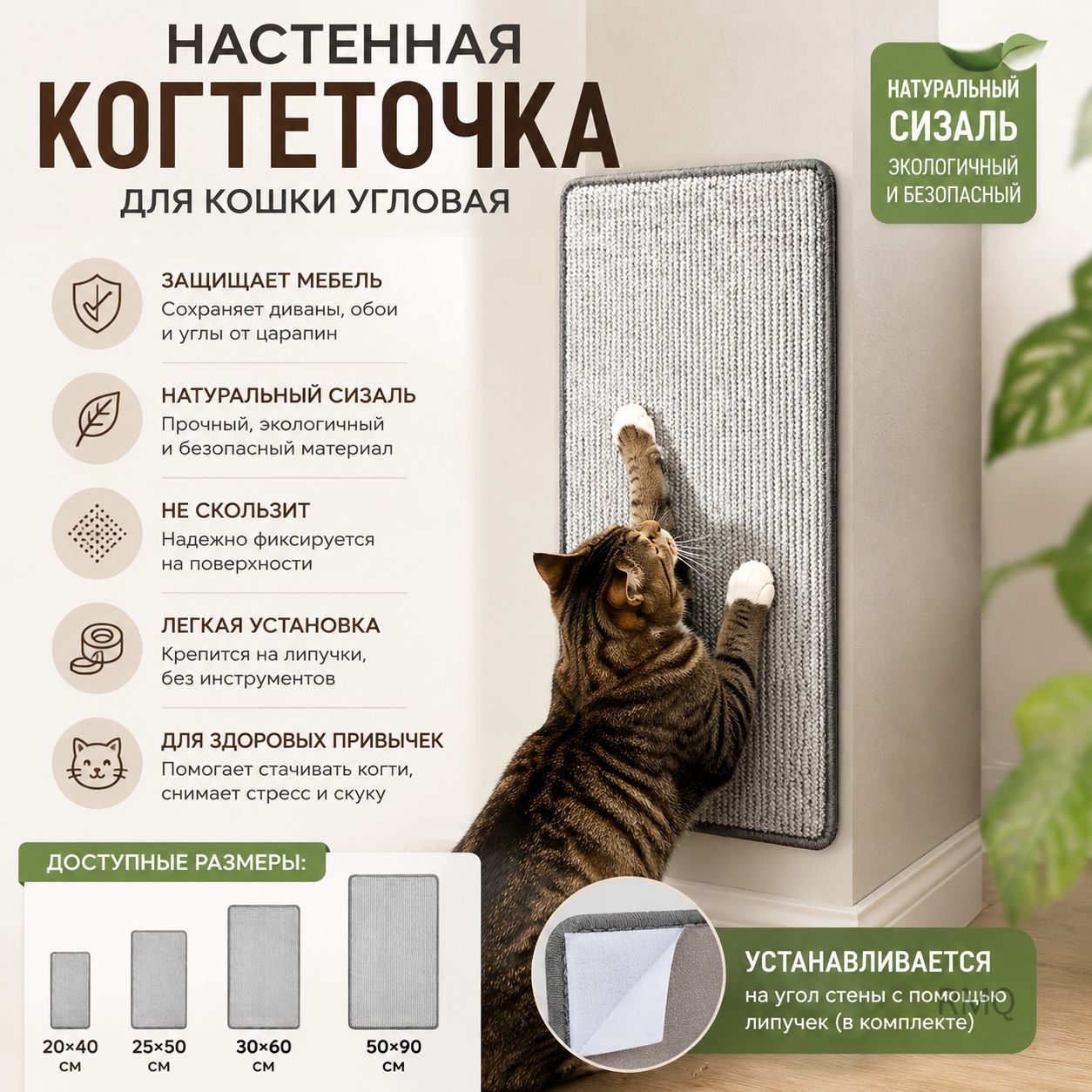 Настенная когтеточка для кошки угловая