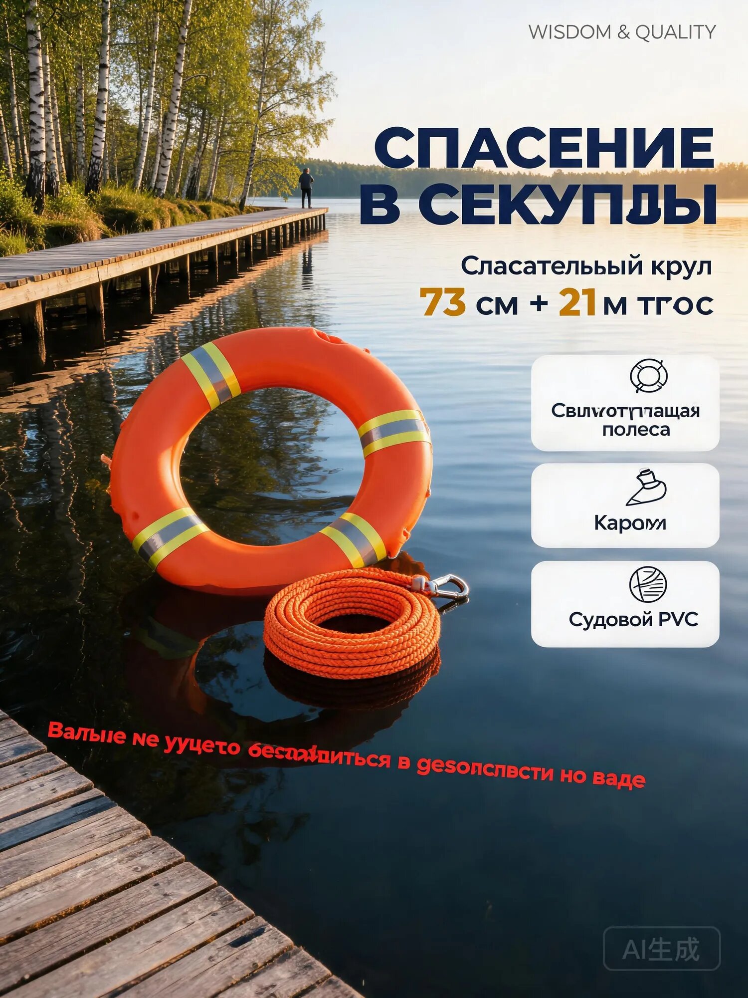 Светоотражающий спасательный круг из ПВХ с плавающим тросом карабином, надежный бестселлер для бассейнов и лодок75cm
